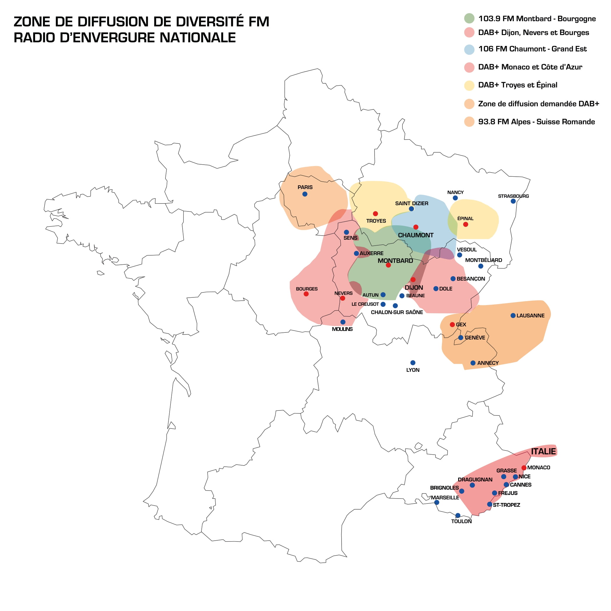 Les fréquences FM et en radio numérique-DAB+ - Diversité FM